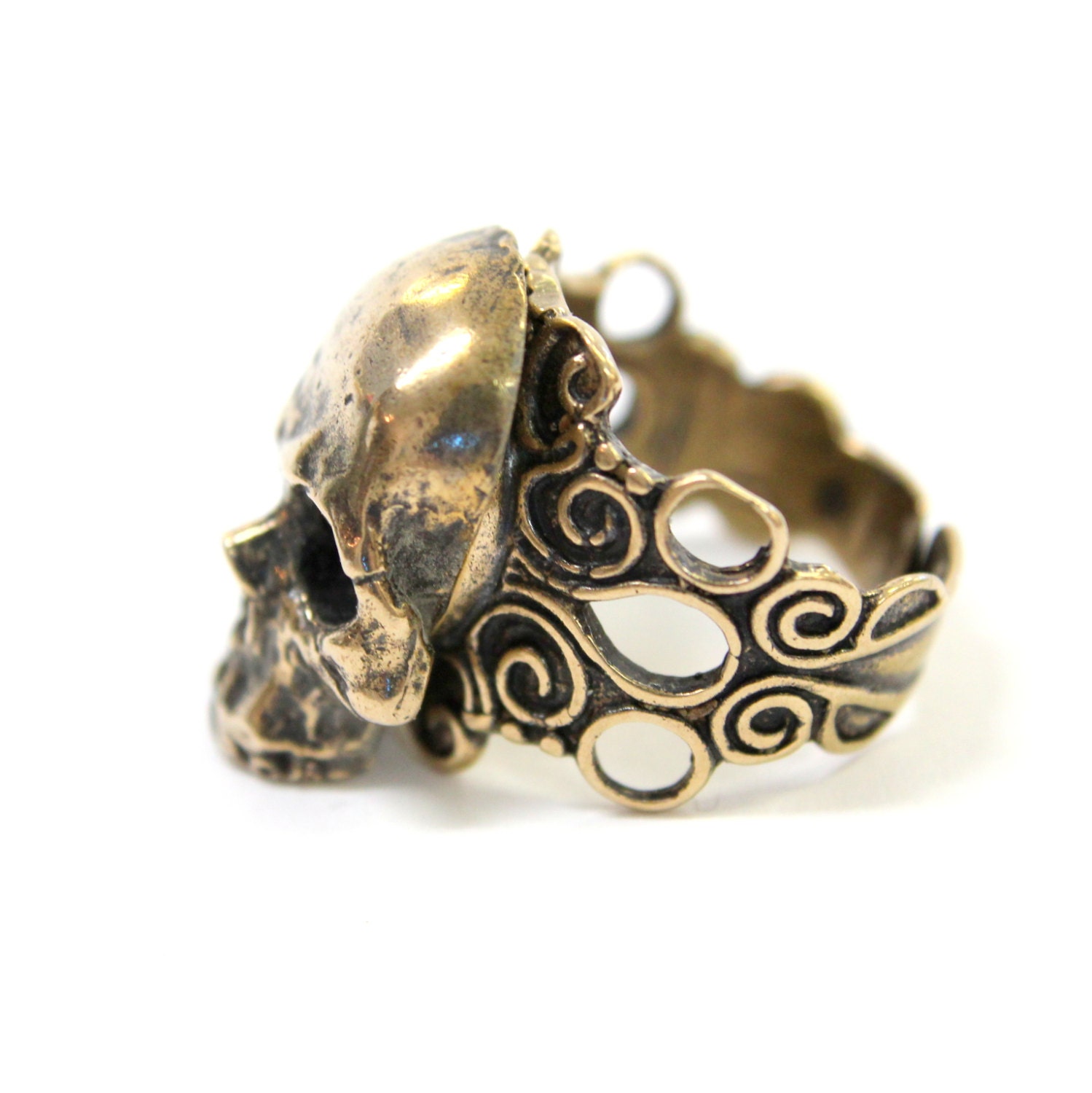Skull Ring Filigree Bronze Human Skull Ring - Etsy