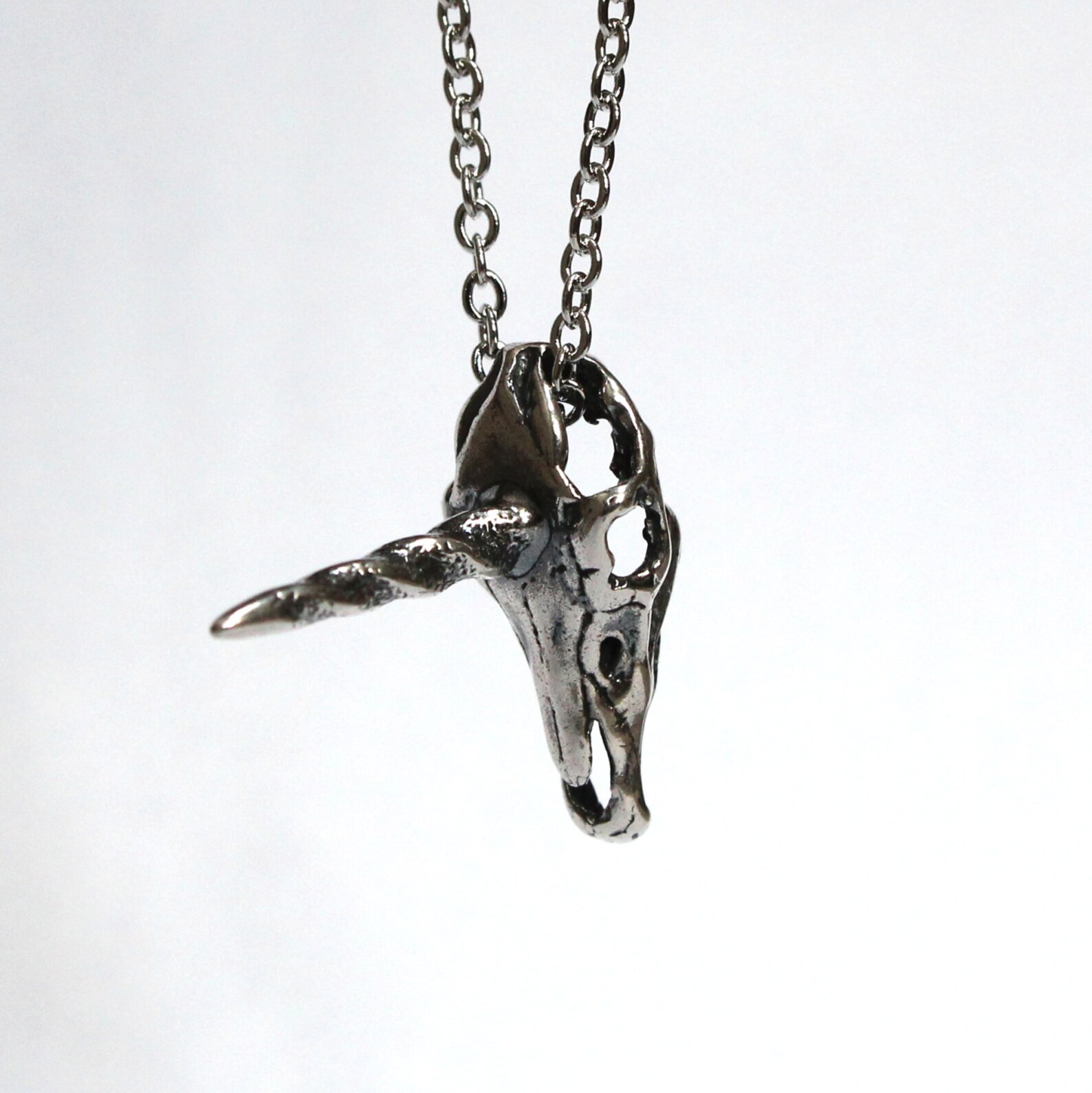 Unicorn Skull Charm Pendant Necklace Solid Hand Cast Silver - Etsy