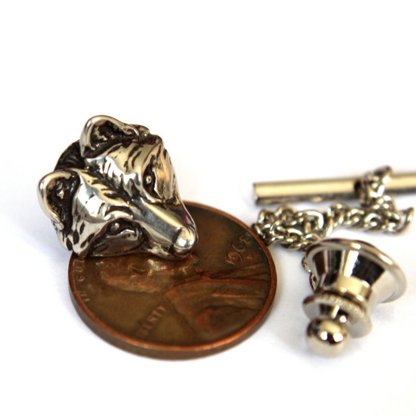 Wolf Face Tie Tack Silver Wolf Head Lapel Pin - Etsy