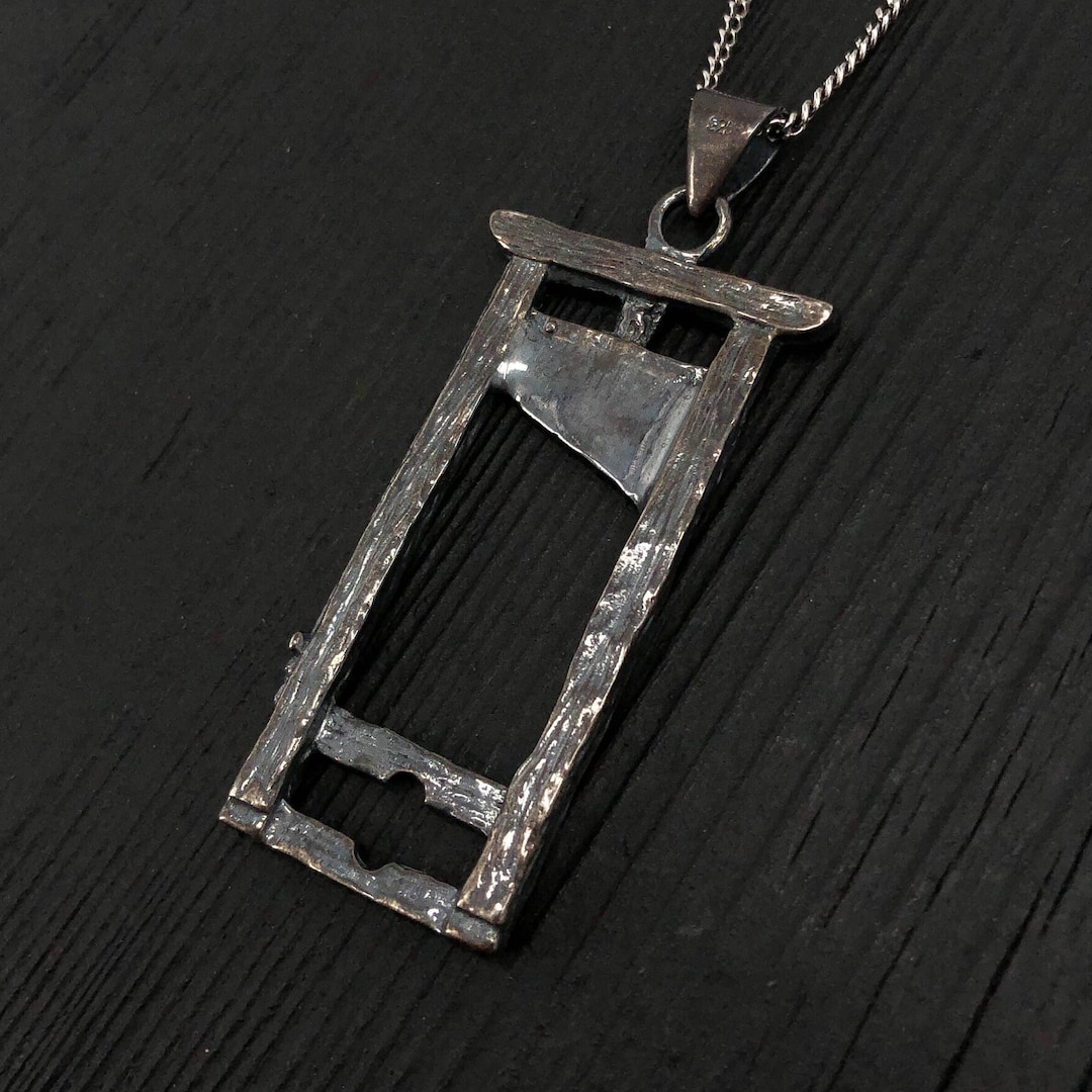 3D Sterling Silver Guillotine Pendant Necklace – Dark Oxidized Gothic ...