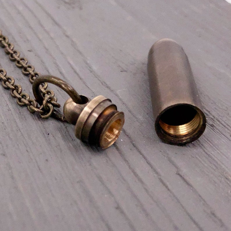 Bullet Canister Necklace in Brass Capsule With Antique Finish - Etsy