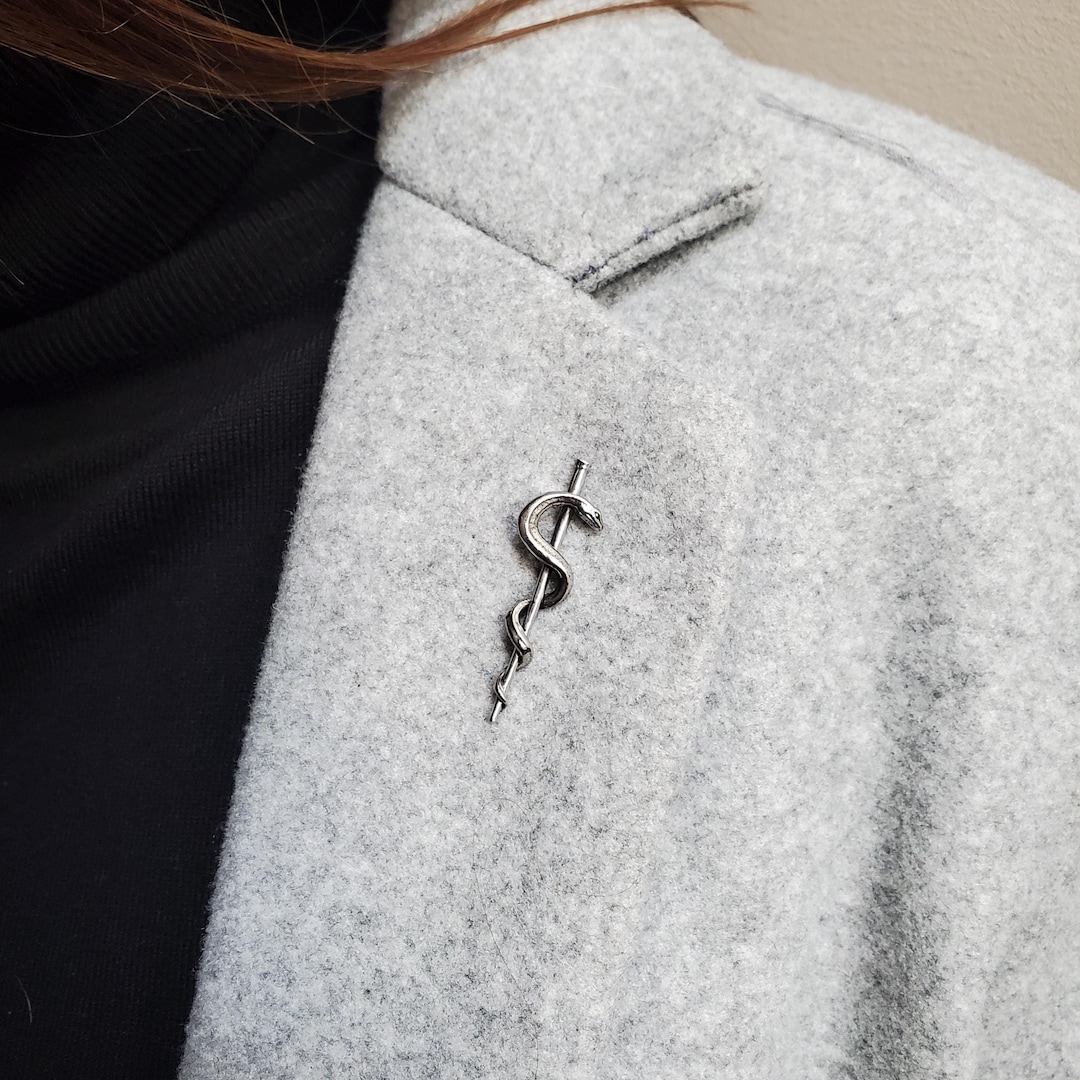Rod of Asclepius Lapel Pin in Solid Sterling Silver - Etsy