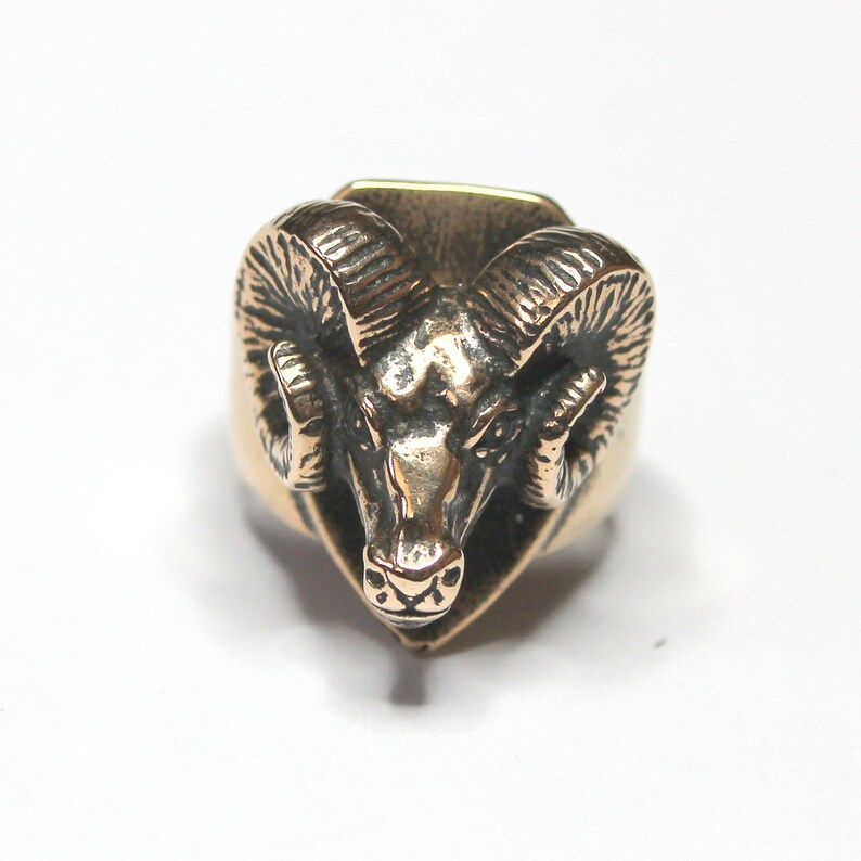 Trophy Ram Head Ring in Solid Bronze Bighorn Sheep Ring | Etsy