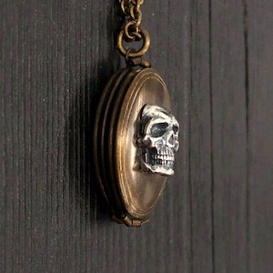 Sterling Silver Skull Double Locket Necklace Gothic Human Skull Locket ...