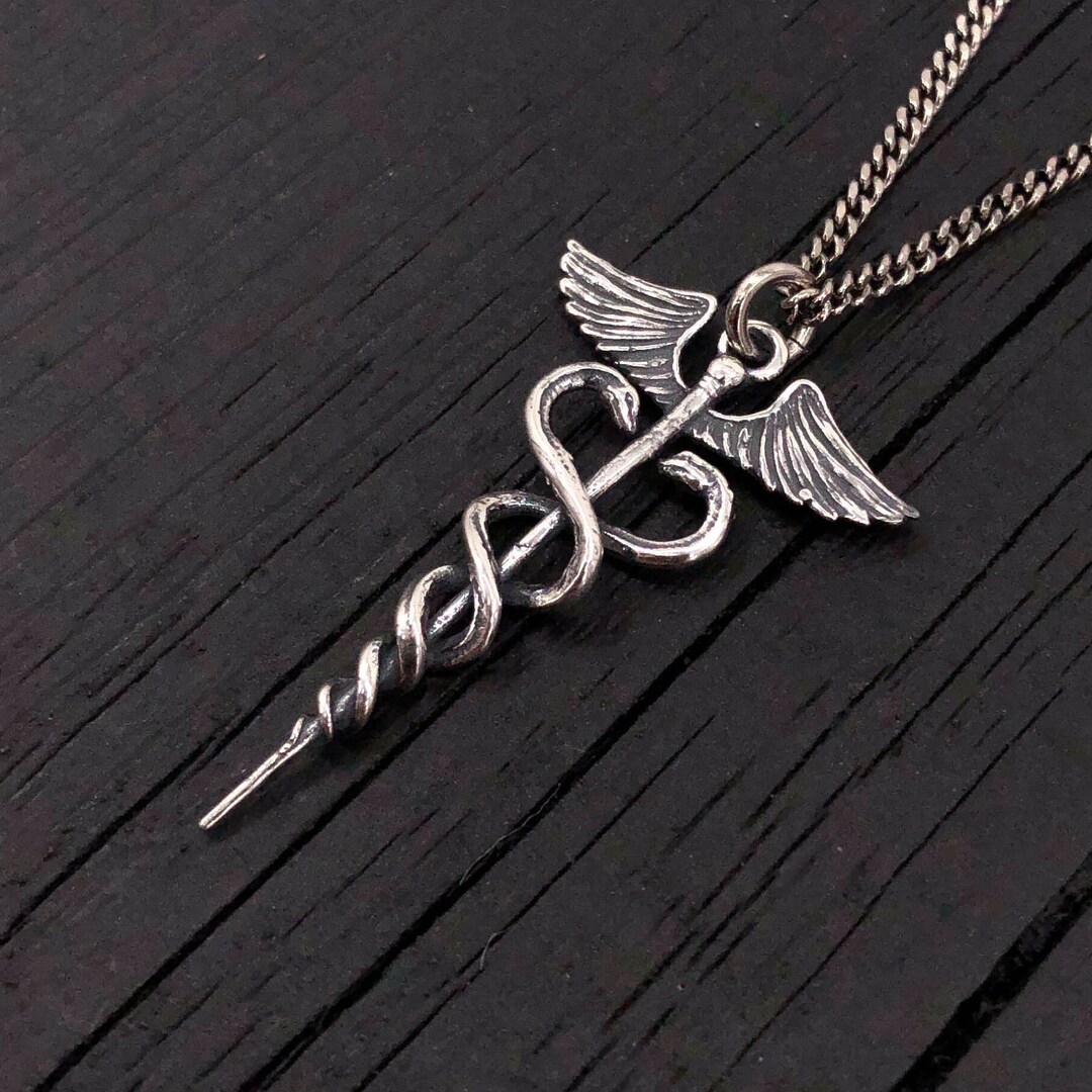 Caduceus Necklace in Solid Sterling Silver Medical Symbol - Etsy