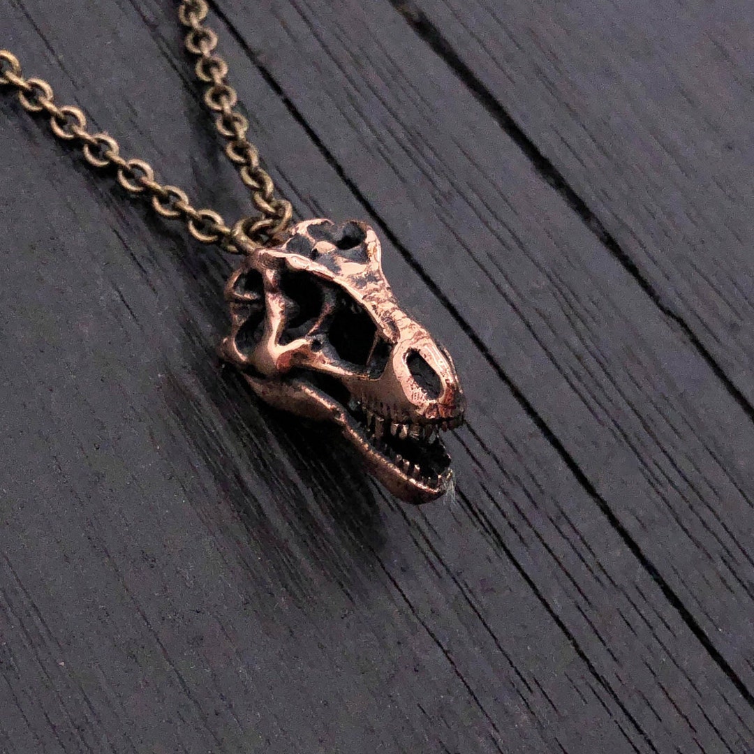 Miniature T-rex Skull Necklace in Polished Jewelers Bronze Accurate 3D ...