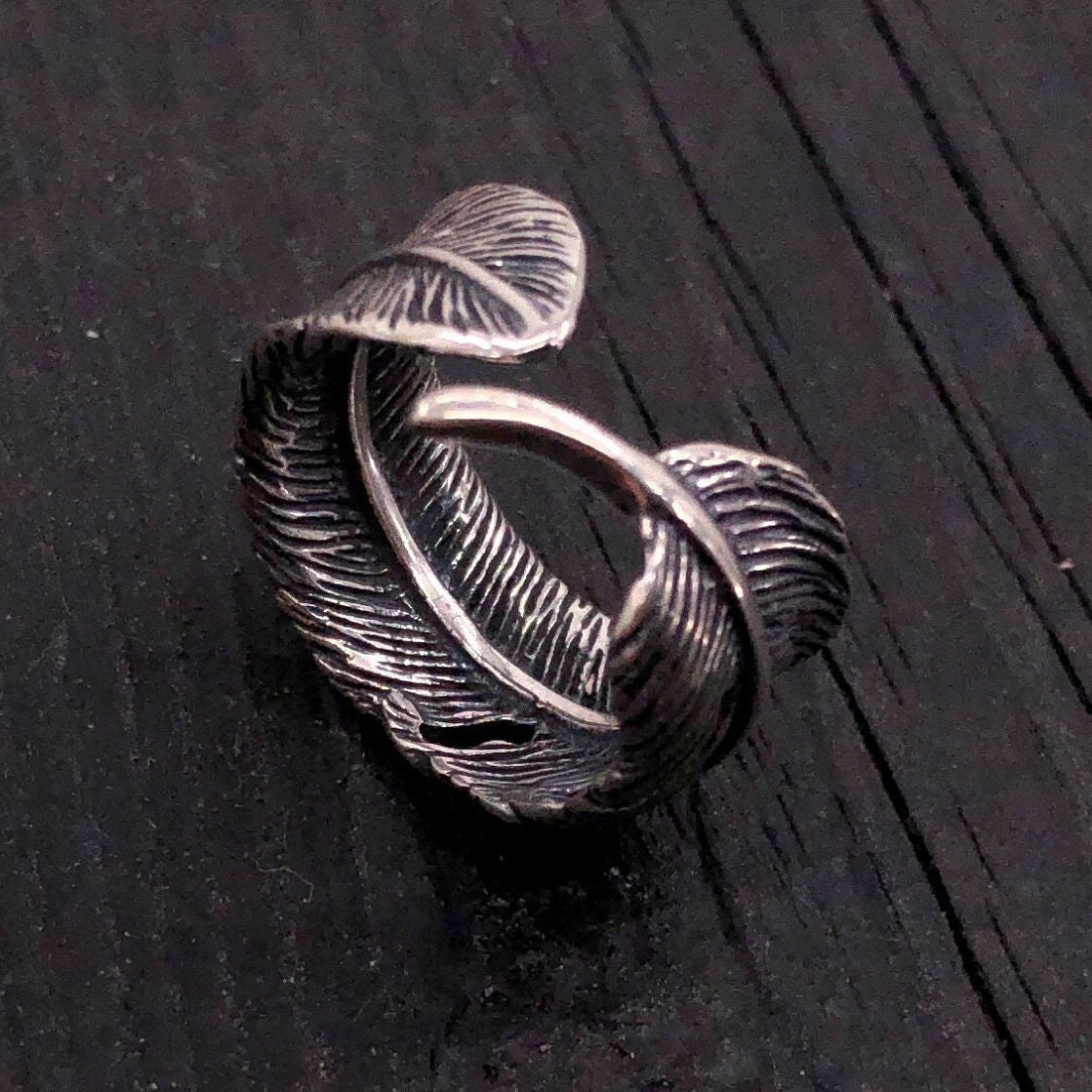 Feather Ring Sterling Silver Feather Ring Raven Feather Bypass - Etsy ...