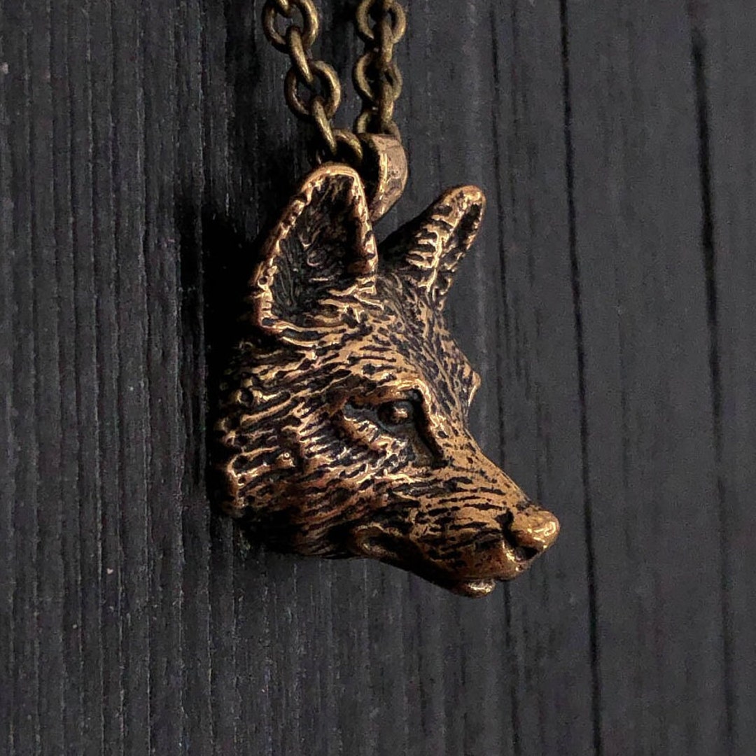Realistic Wolf Head Necklace in Solid Bronze - Etsy