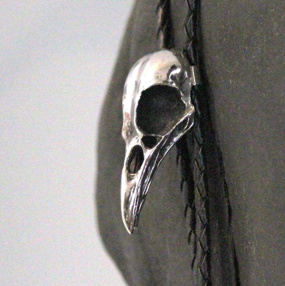 Silver Crow Bird Skull Bolo Tie - Solid Cast Stainless Steel on Hand ...