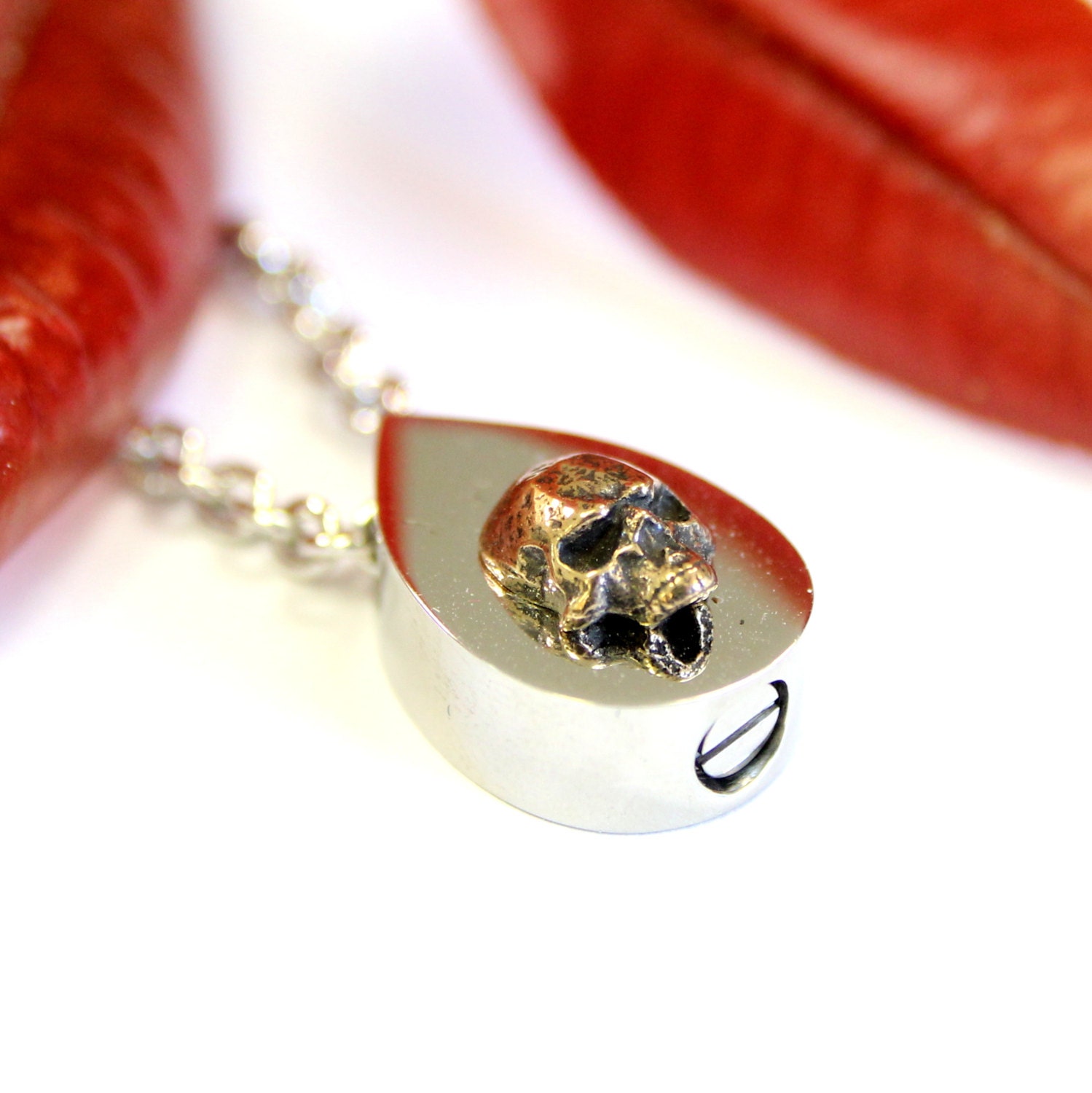 Human Skull Tear Drop Cremation Ash Urn Pendant Necklace | Etsy