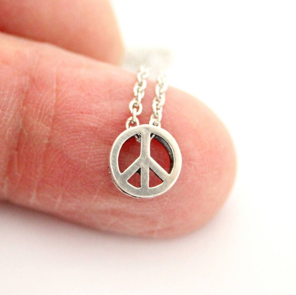 Tiny Peace Sign Charm Necklace in Solid Sterling Silver | Etsy