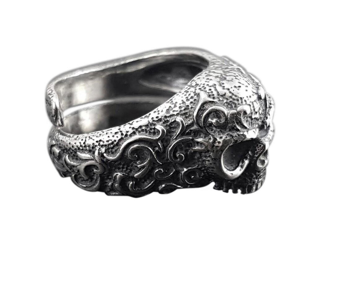 Ornate Sugar Skull Ring Solid Cast Oxidized .925 Sterling - Etsy