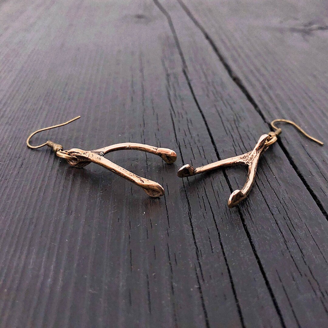 Realistic Bronze Wishbone Earrings , Cast From Real Wishbone - Etsy