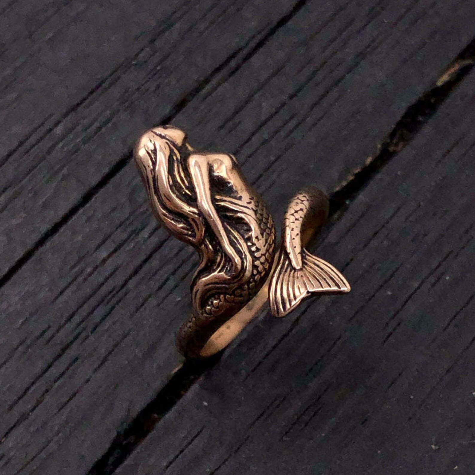 Mermaid Wrap Ring Solid Hand Cast Red Bronze Ocean Sailor - Etsy