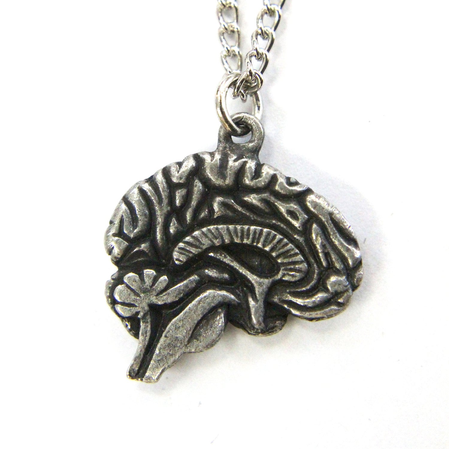 Brain Necklace Sterling Silver Anatomical Brain Pendant - Etsy