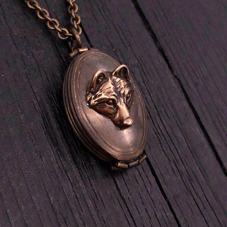 Wolf Face Locket Necklace in Bronze - Etsy