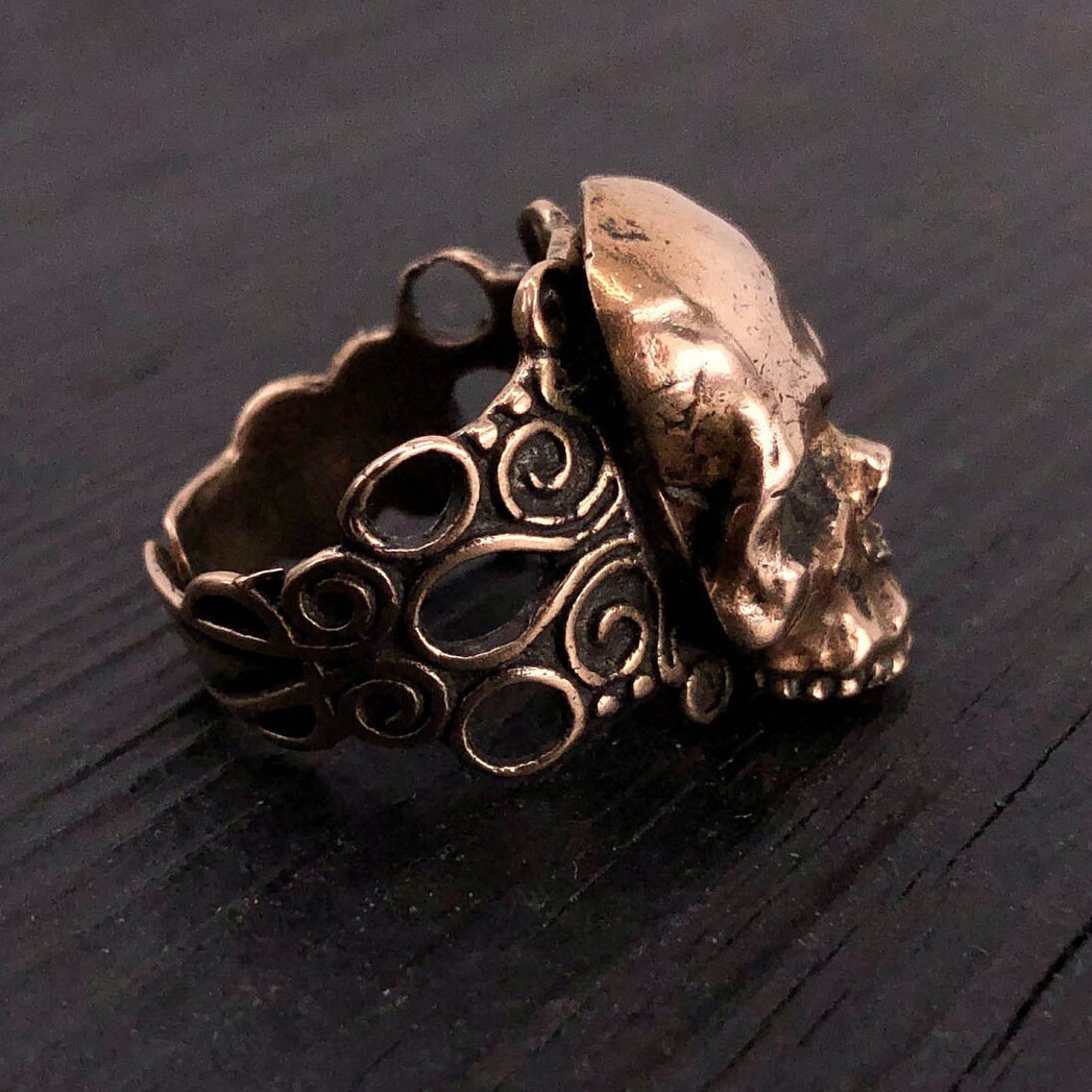 Skull Ring Filigree Bronze Human Skull Ring - Etsy