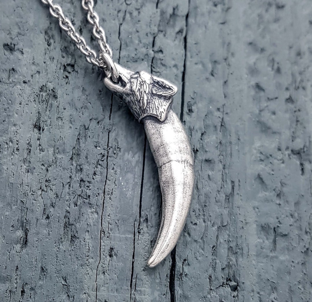Fox Canine Tooth Pendant Charm Necklace Silver Plated Bronze Oxidized ...