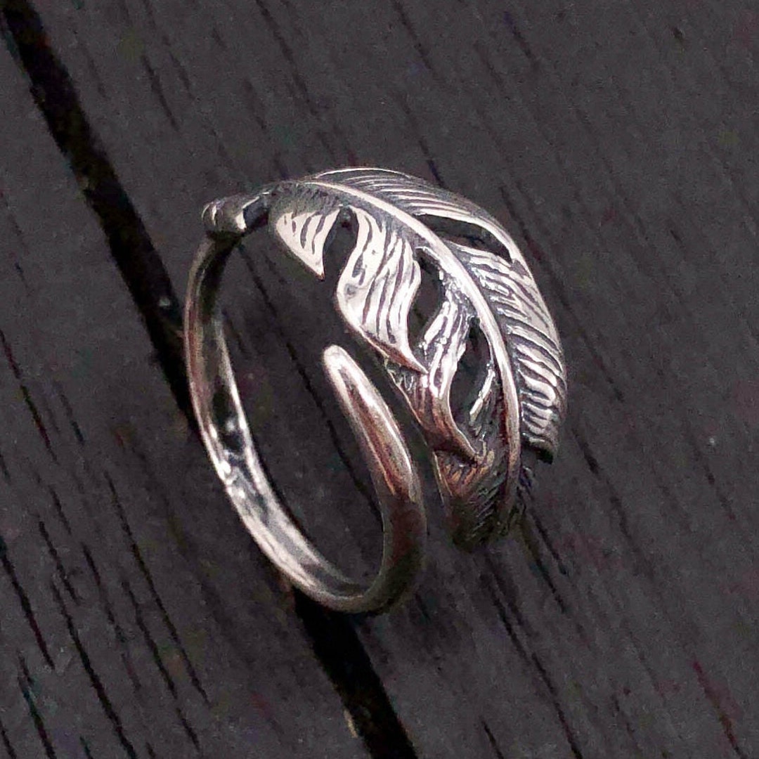 Long Quilled Feather Wrap Ring Solid Hand Cast 925 Sterling Silver ...