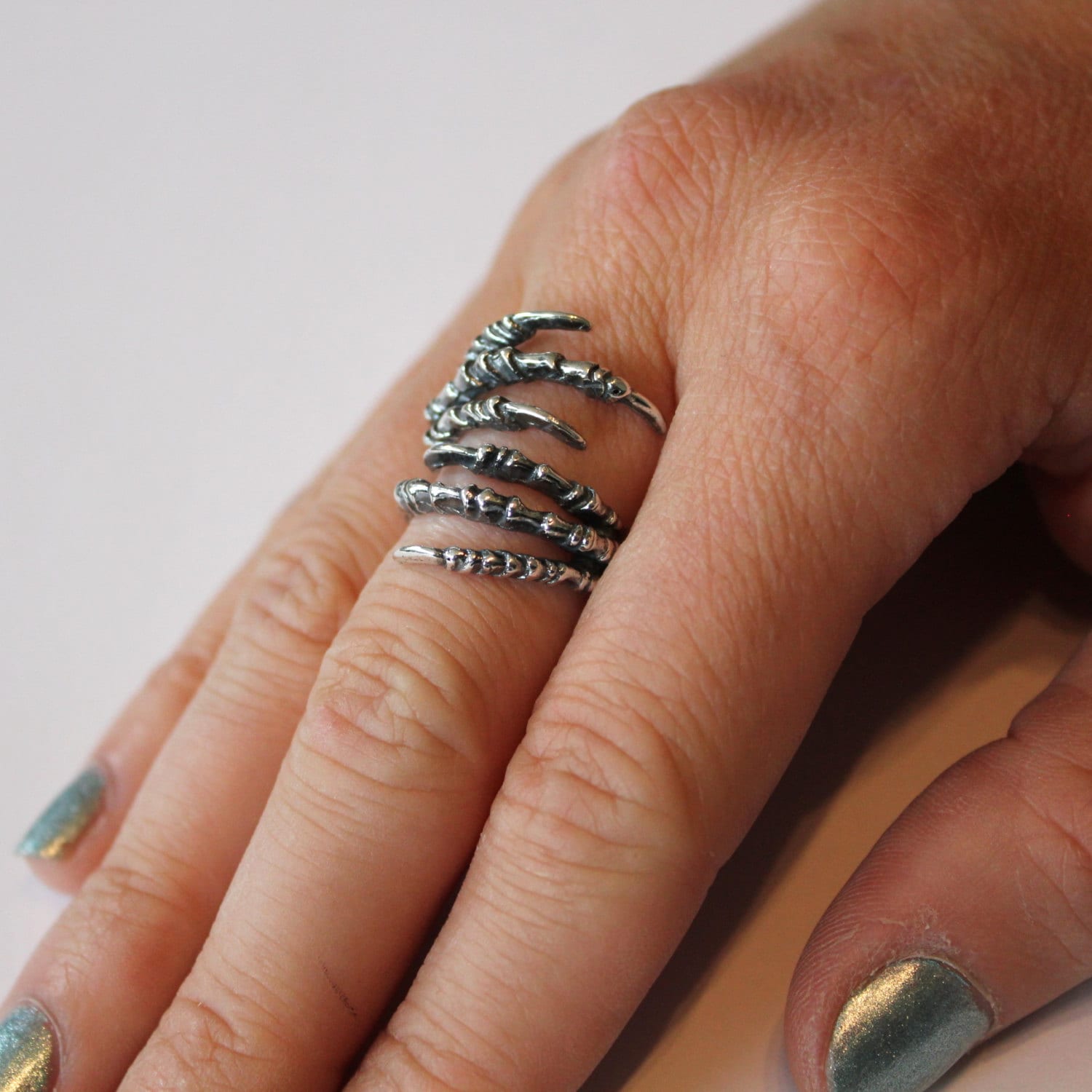 Double Raven Claw Talon Wrap Ring Solid Hand Cast Silver | Etsy