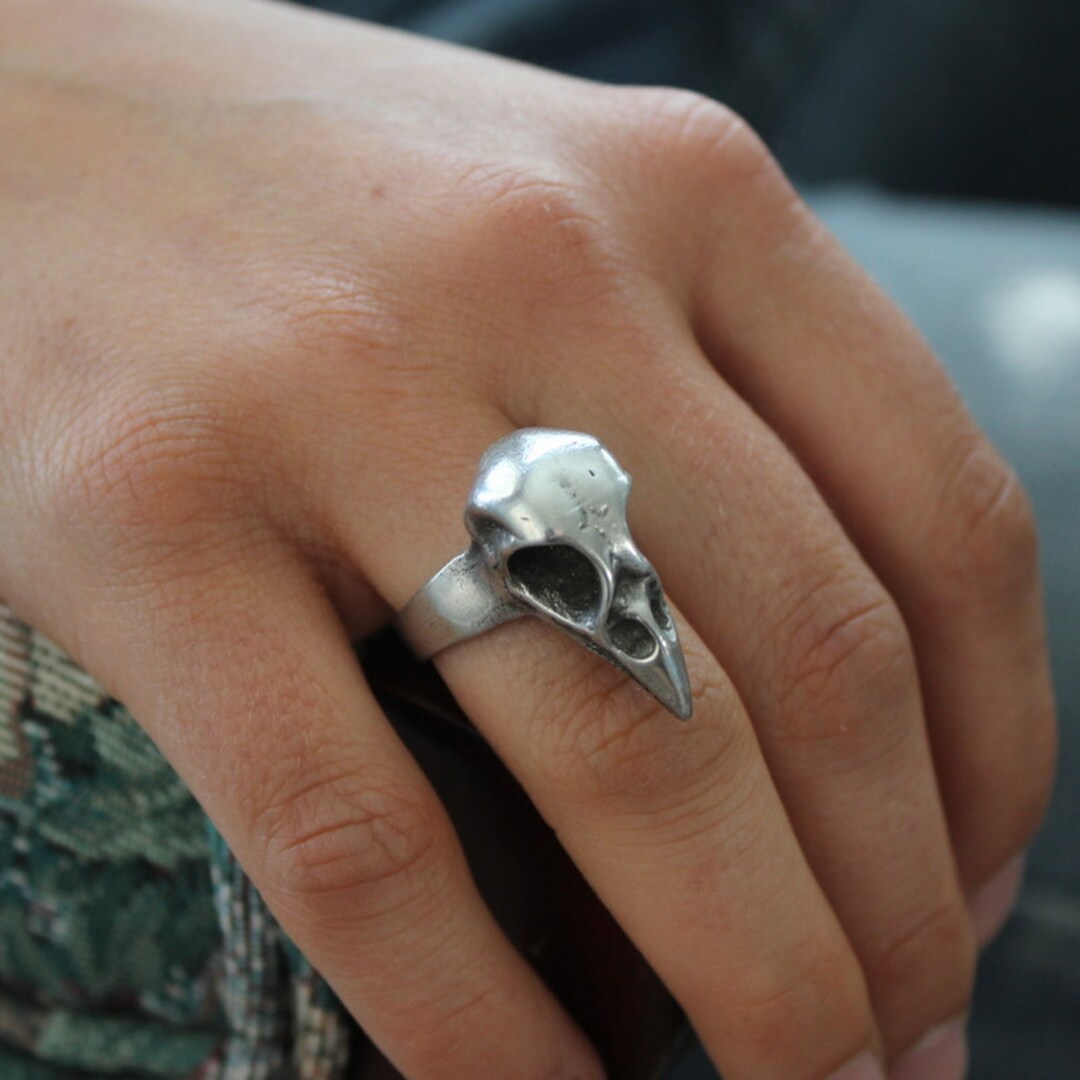 Bird Skull Ring Solid Sterling Silver Baby Crow Skull Ring Size Six ...