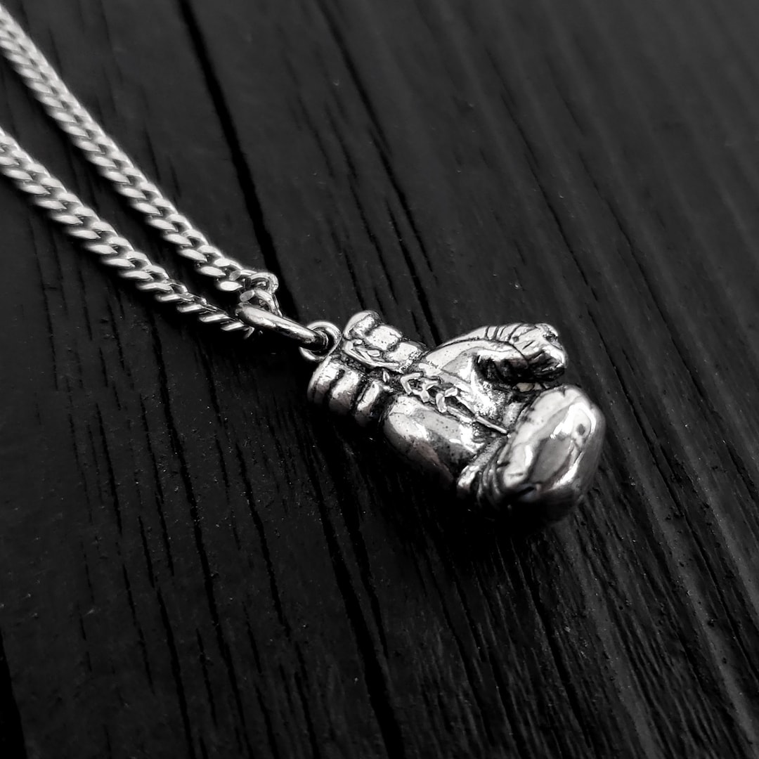 Boxing Glove Charm Pendant Necklace - Solid Cast 925 Sterling Silver ...