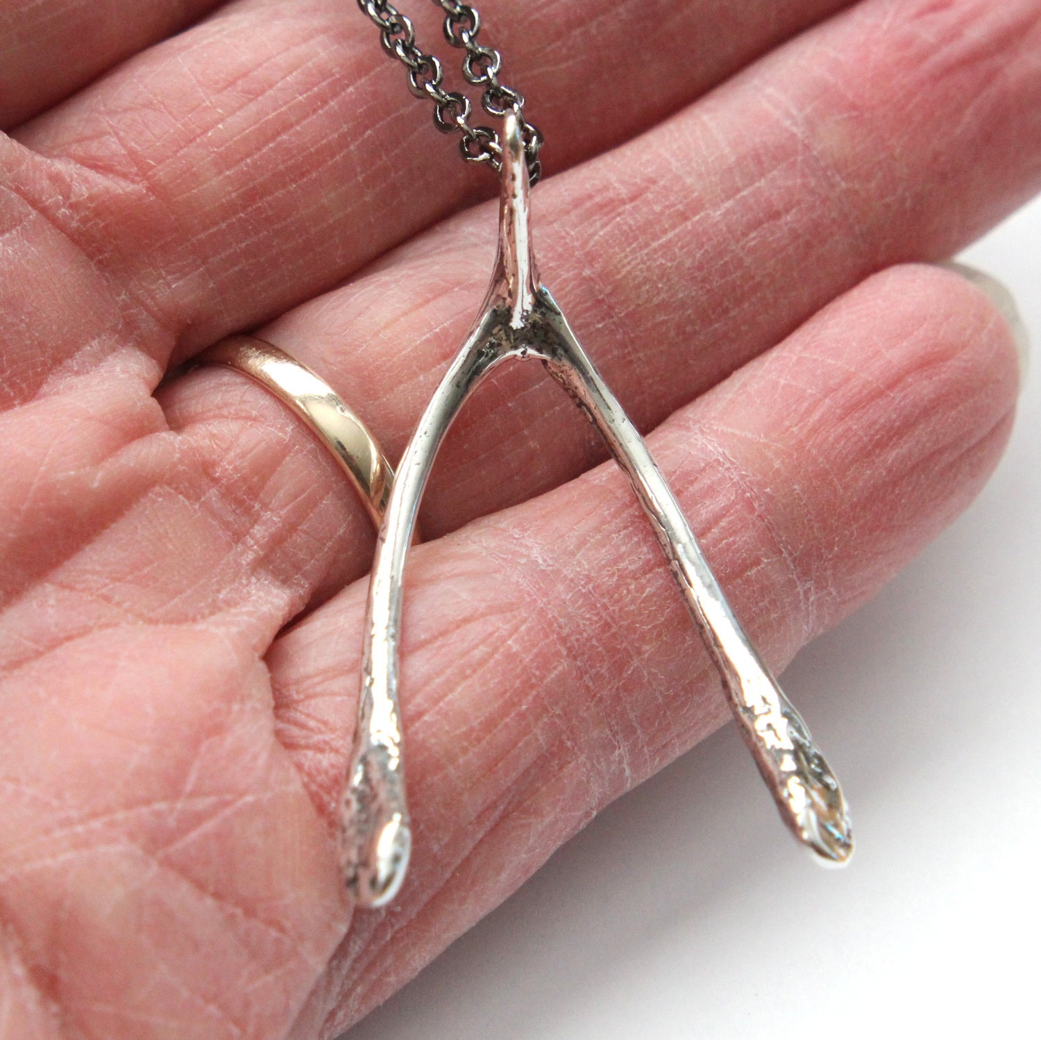 Silver Wishbone Necklace Life Size Solid Sterling Silver | Etsy