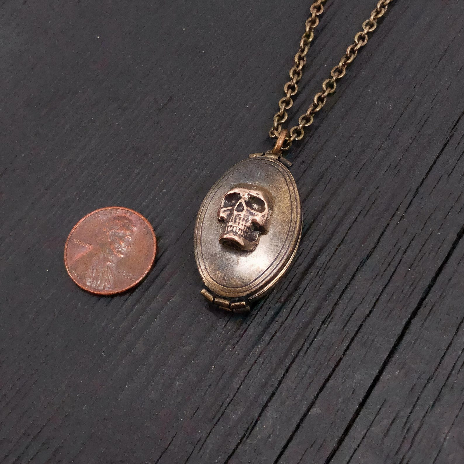 Bronze Human Skull Double Locket Necklace Locket Gold Antique Charm ...