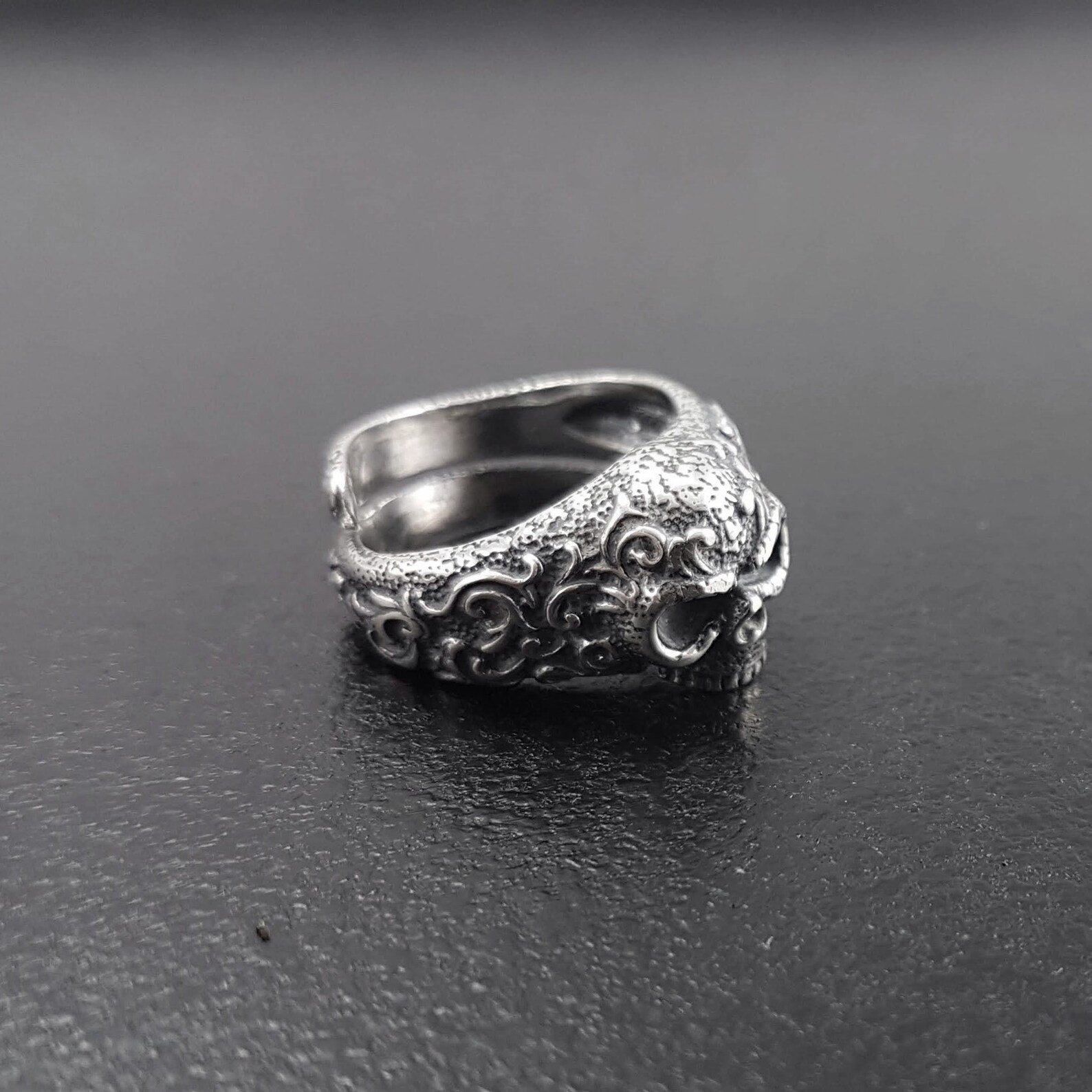 Ornate Sugar Skull Ring Solid Cast Oxidized .925 Sterling - Etsy