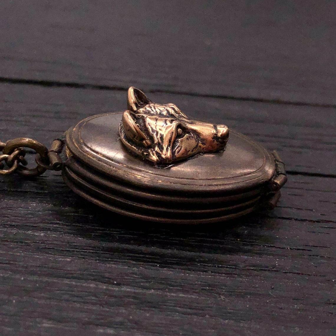 Wolf Face Locket Necklace in Bronze - Etsy