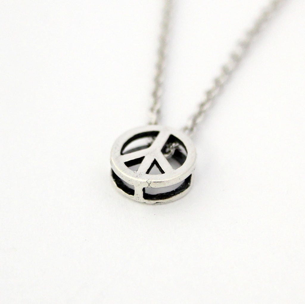 Tiny Peace Sign Charm Necklace in Solid Sterling Silver | Etsy