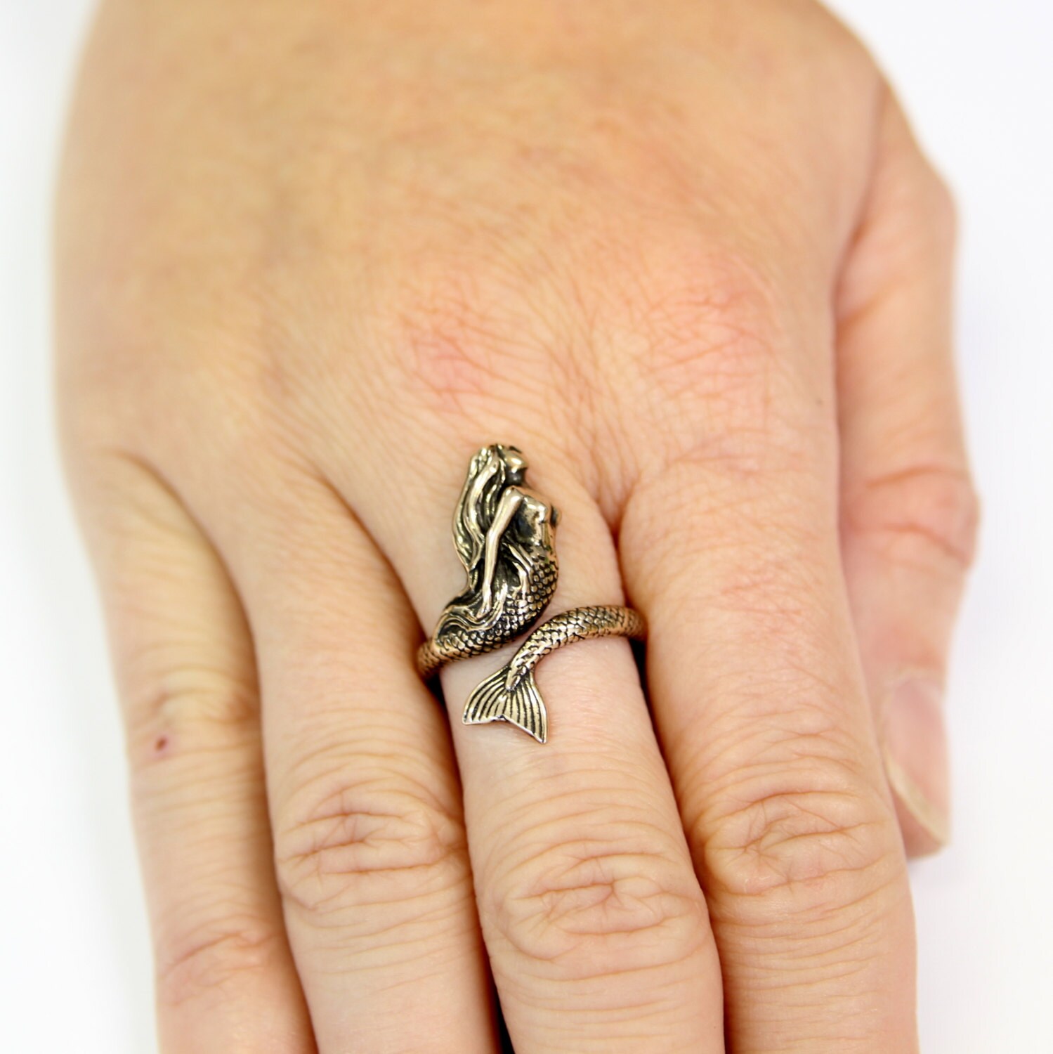 Mermaid Wrap Ring Solid Hand Cast Red Bronze Ocean Sailor | Etsy