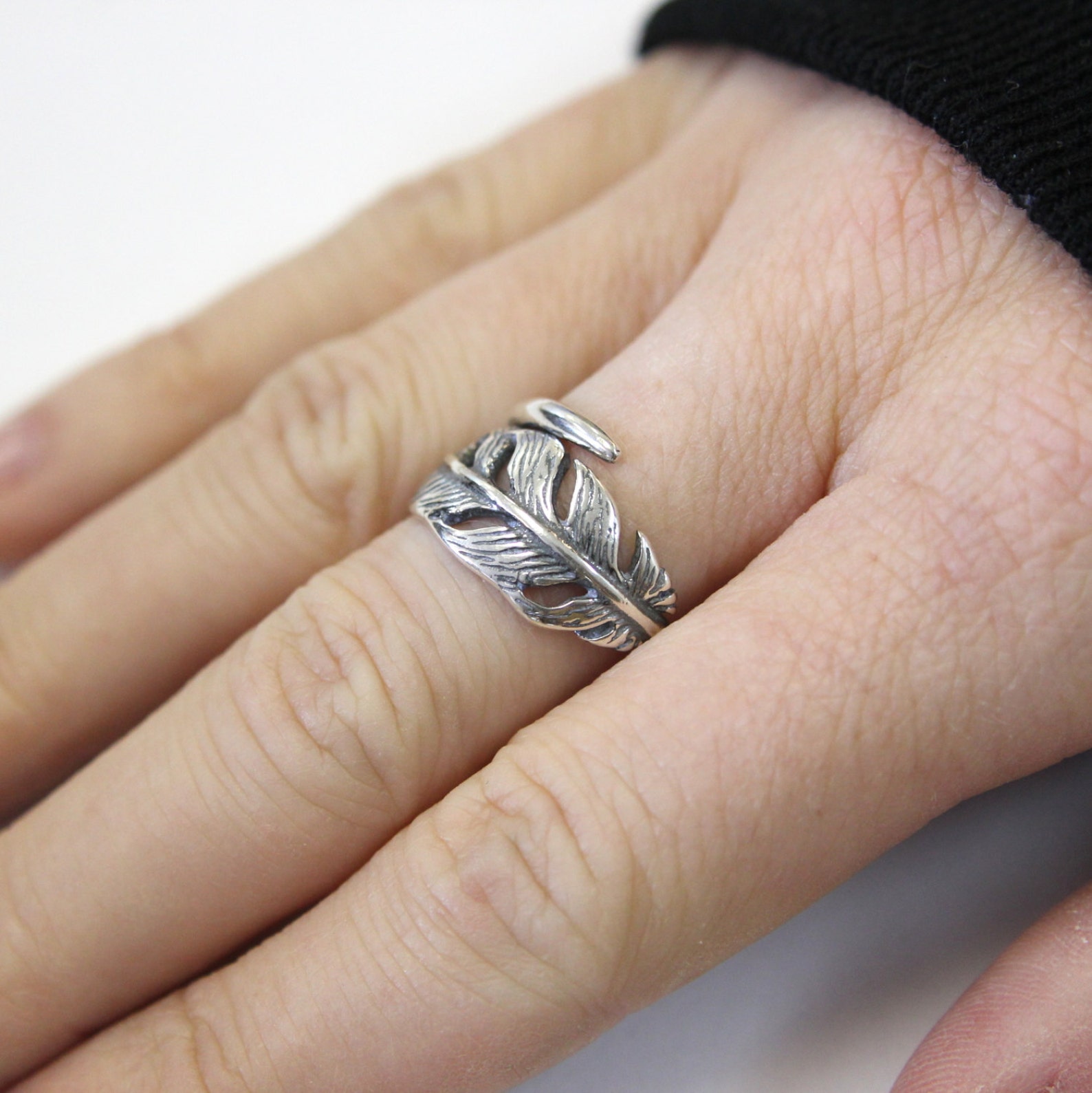 Long Quilled Feather Wrap Ring Solid Hand Cast 925 Sterling | Etsy