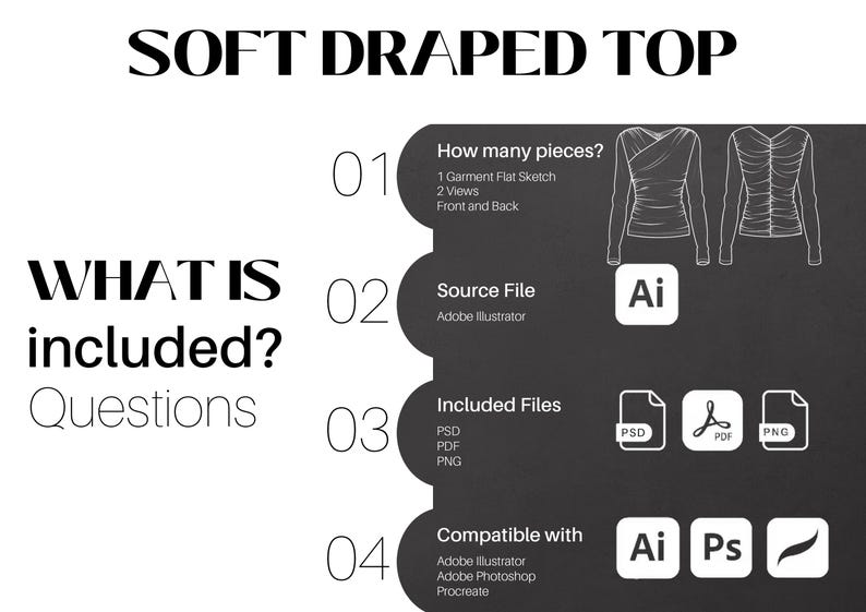 SOFT DRAPED TOP : Women's Wear / Flat Sketches / Technical Drawings ...