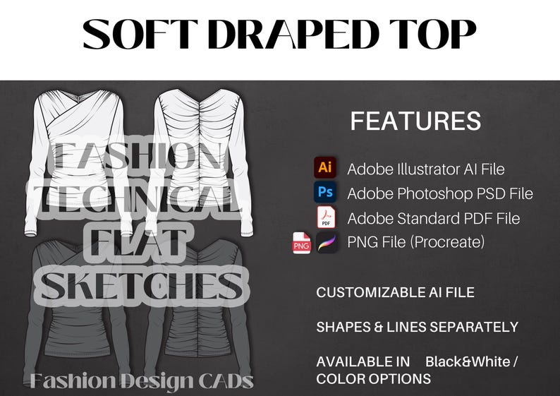 SOFT DRAPED TOP : Women's Wear / Flat Sketches / Technical Drawings ...