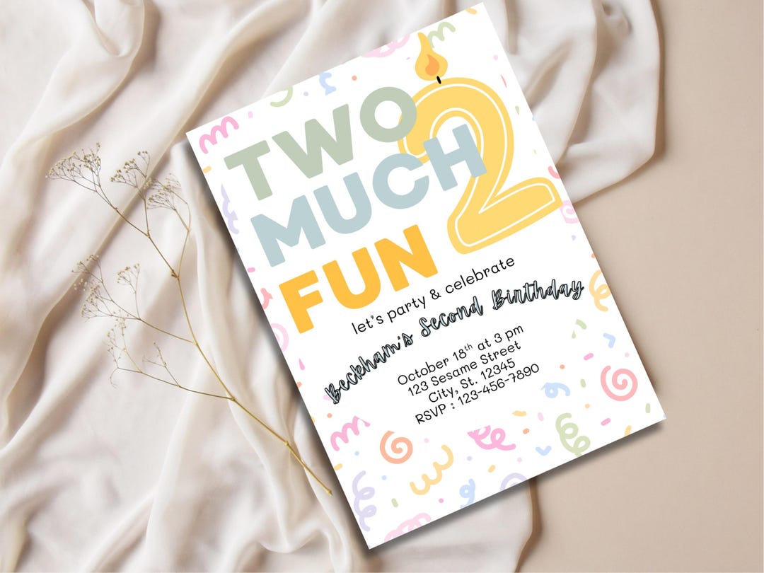 TWO Much Fun!! Birthday Party Customizable Digital Download Invitation ...