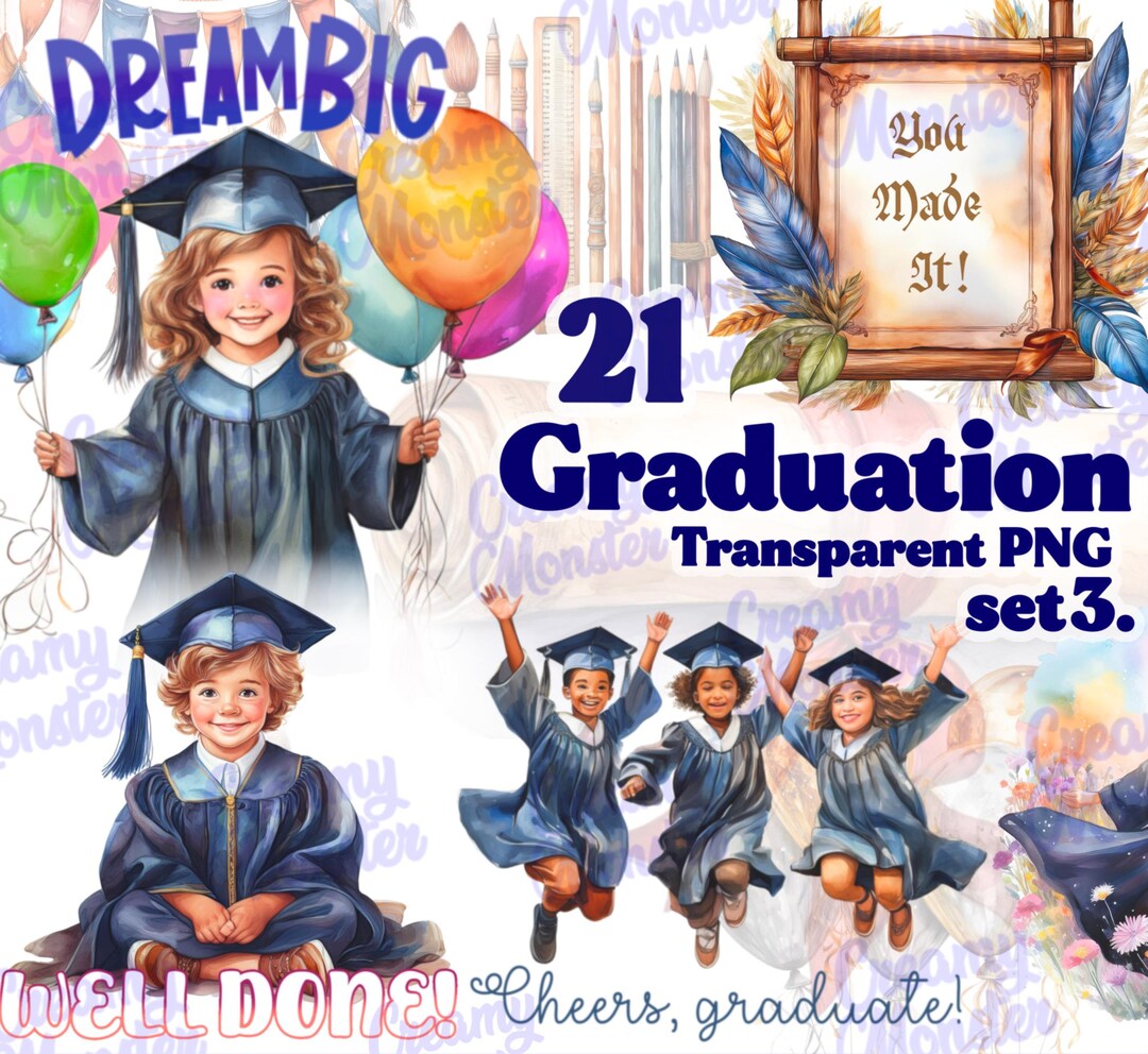 21 Graduation Clipart Set3. PNG | Watercolor Graduation Cap, Diploma ...