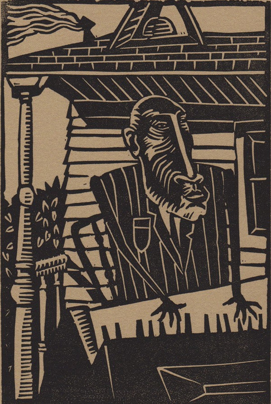 Tickling the Ivory Original Folk Art Linocut Piano Player - Etsy