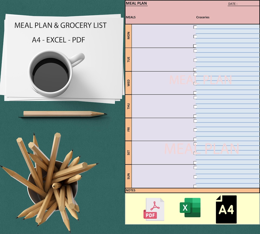 Weekly Meal Planner, Organize Your Meals, Grocery List With Grocery ...