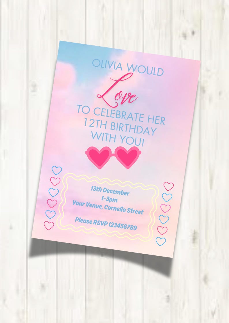 Taylor Swift Themed Birthday Invitation Lover Themed Birthday ...