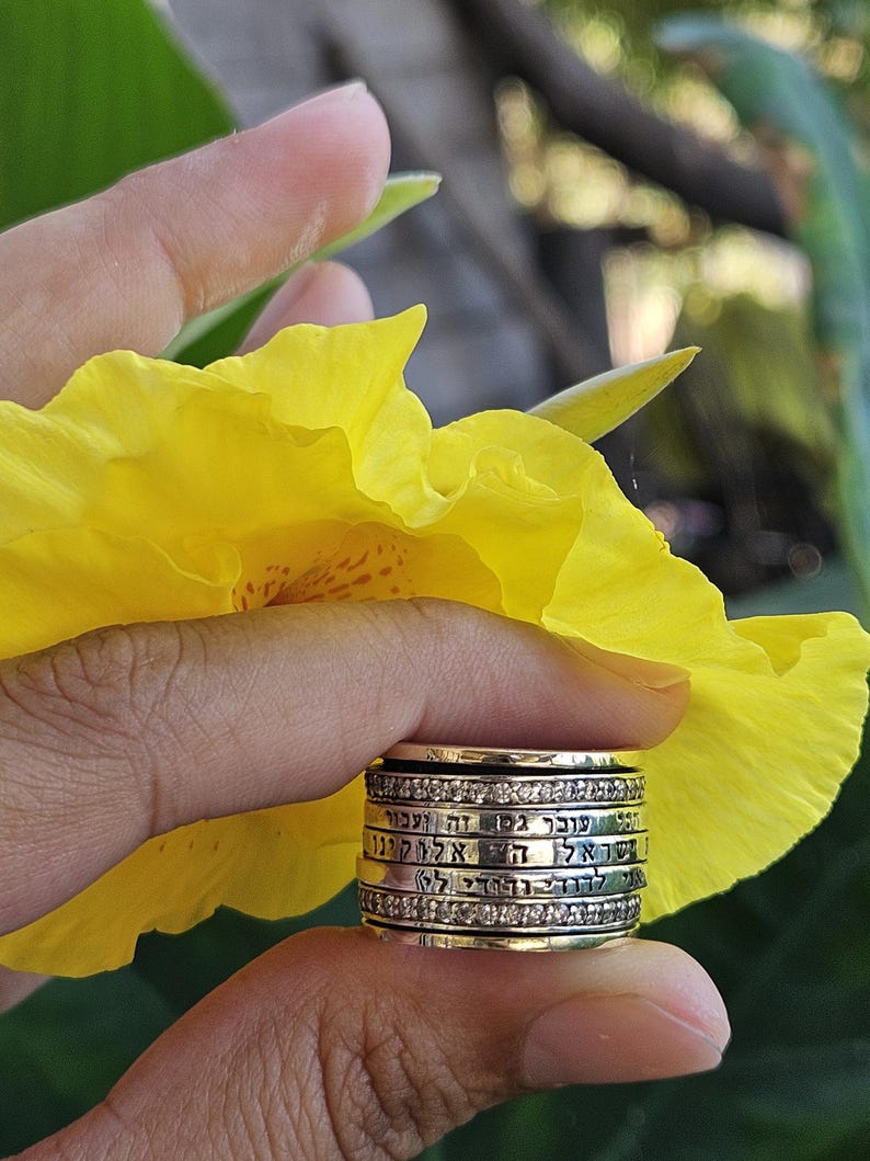 Hebrew Meditation Spinner Ring – 9k Solid Gold & 925 Sterling Silver - Etsy