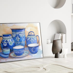 A Watercolor Painting of Vibrant Blue Pottery | Digital Art | Digital ...