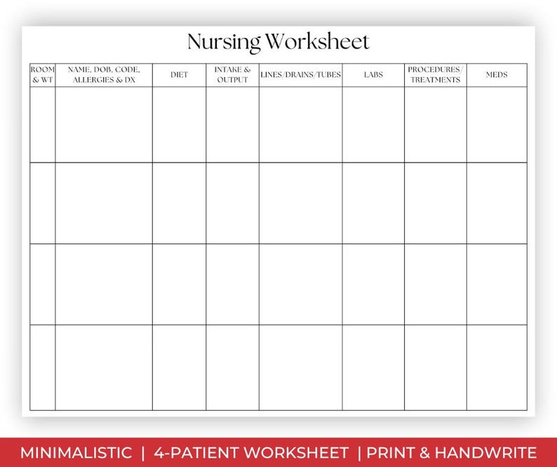 Simple Nursing Worksheet, Nurse Worksheet, Nursing Brain, Nurse Brain ...