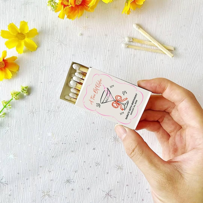 Birthday Party Favors Matches, Martini Birthday Matchbook, Personalized ...