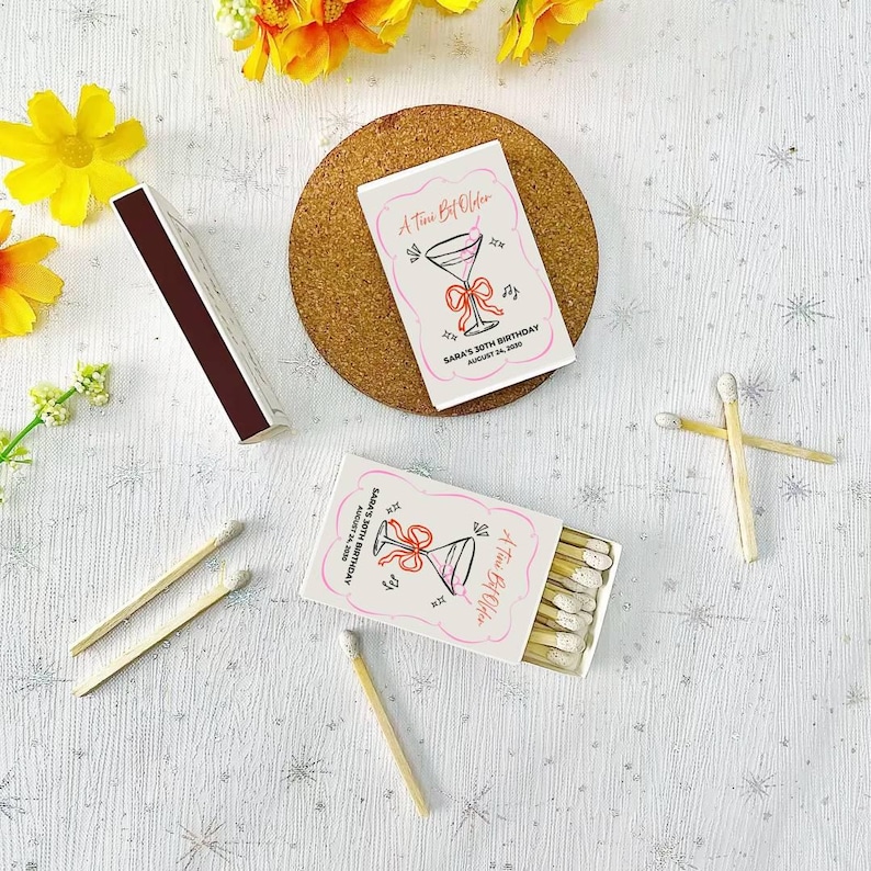 Birthday Party Favors Matches, Martini Birthday Matchbook, Personalized ...
