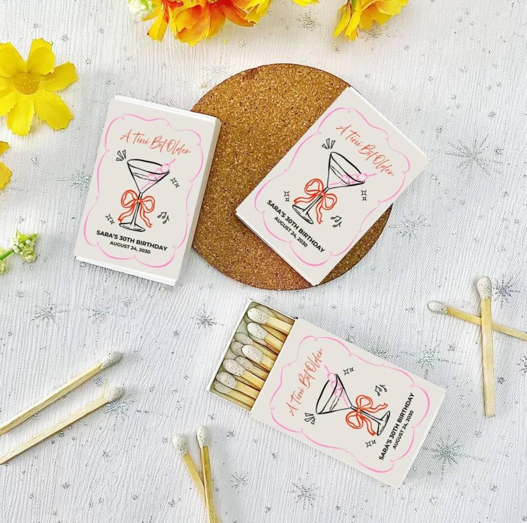 Birthday Party Favors Matches, Martini Birthday Matchbook, Personalized ...