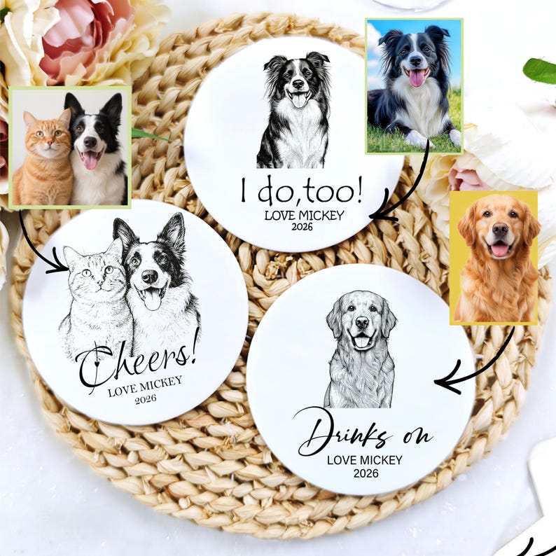 Customized Wedding Paper Coaster, Coasters With Dogs & Cats,bridal ...