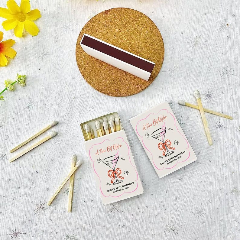 Birthday Party Favors Matches, Martini Birthday Matchbook, Personalized ...