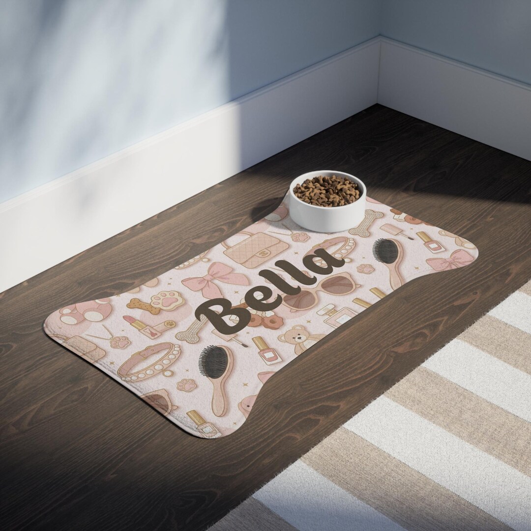 Personalized Glam Dog Bone-shaped Pet Mat, Custom Name Dog Placemat (2 ...