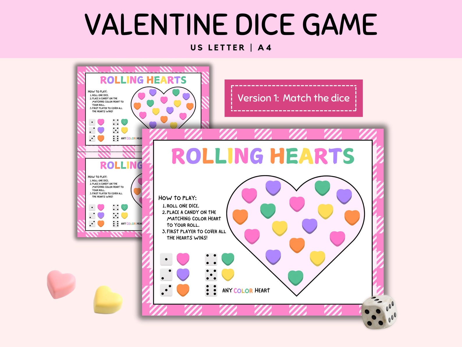 Valentine’s Day Dice Game, Roll-a-heart, Rolling Hearts, Valentine Day ...